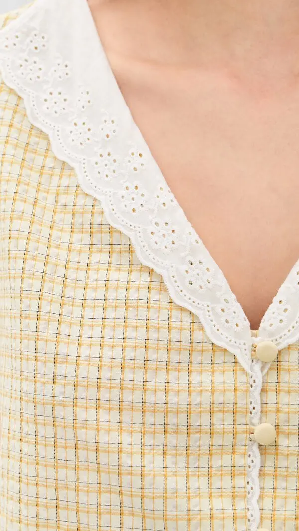 WAYF Emma Plaid Seersucker V-neck Top
