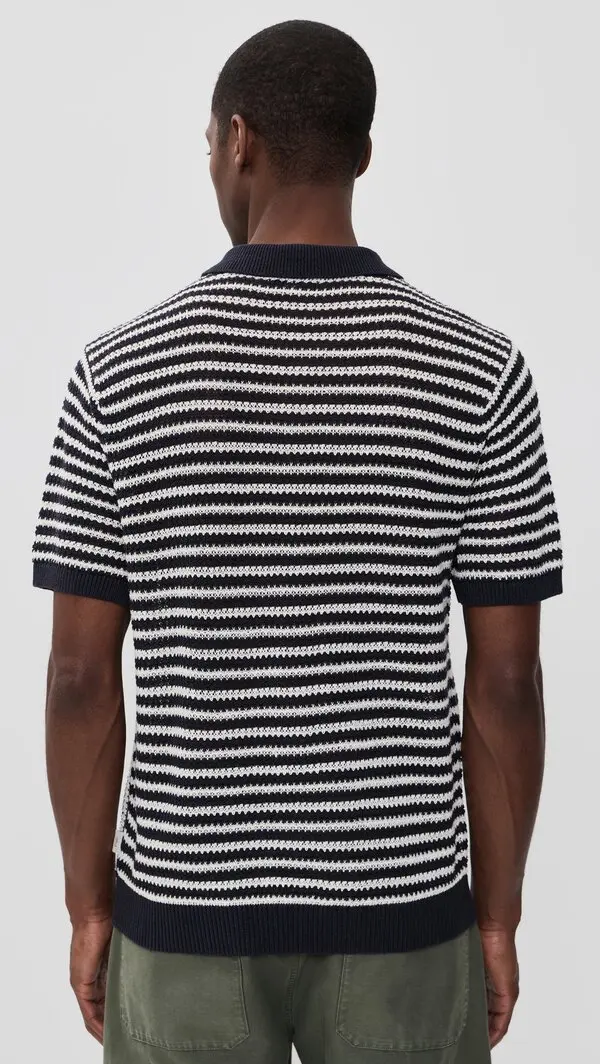 Onia Linen Crochet Button-up Sweater - Midnight/egret