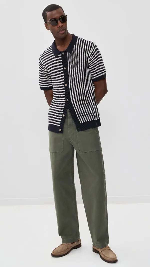 Onia Linen Crochet Button-up Sweater - Midnight/egret