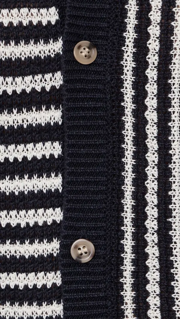 Onia Linen Crochet Button-up Sweater - Midnight/egret
