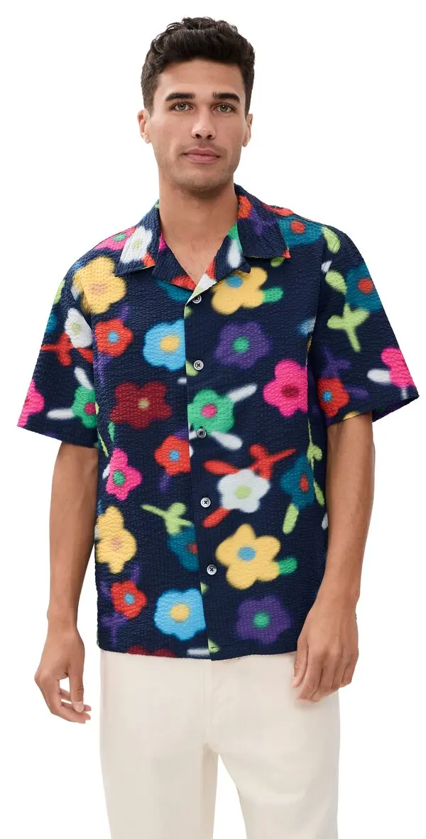 Howlin' Trippy Flowers Seersucker Printed Cocktail Shirt - Space