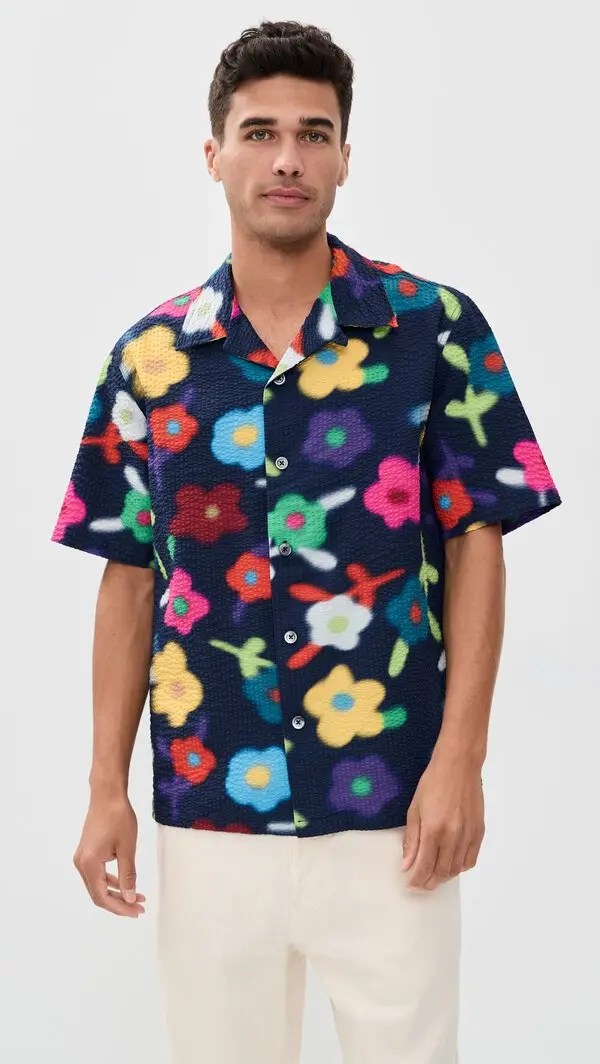 Howlin' Trippy Flowers Seersucker Printed Cocktail Shirt - Space