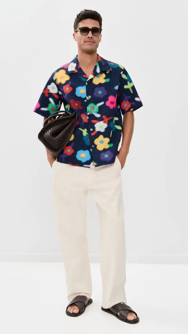 Howlin' Trippy Flowers Seersucker Printed Cocktail Shirt - Space