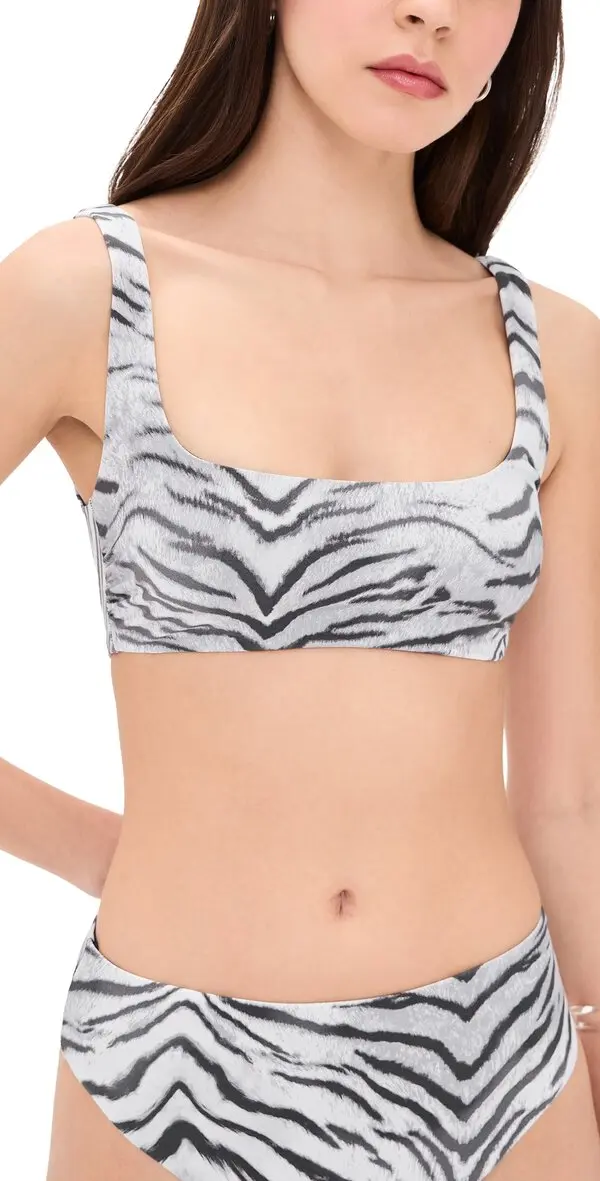 Good American Matte Khloe Bikini Top - Black And White Tiger