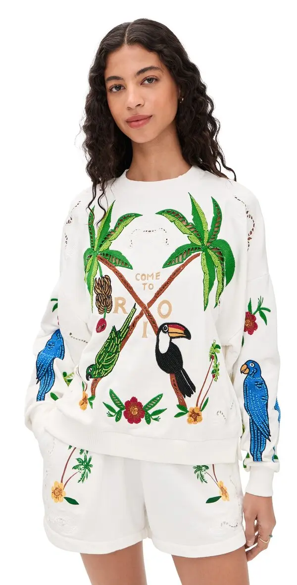 Farm Rio Embroidered French Terry Crewneck