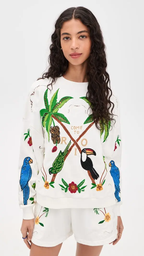 Farm Rio Embroidered French Terry Crewneck