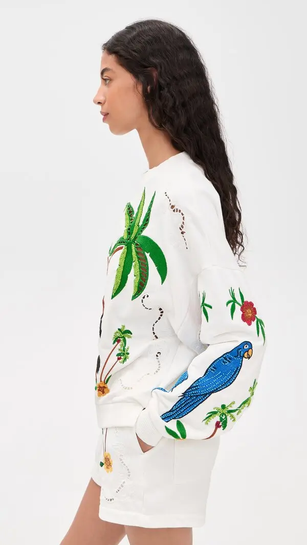 Farm Rio Embroidered French Terry Crewneck