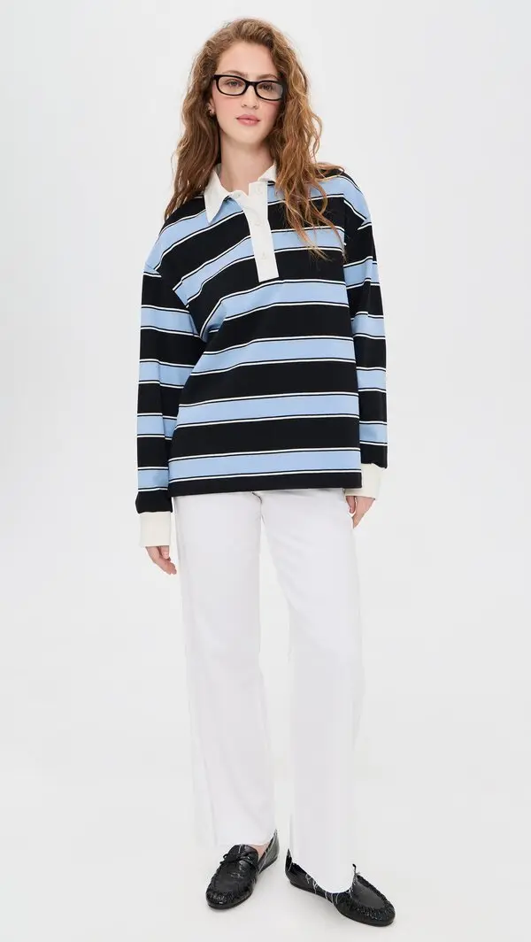 Closed Striped Rugby Shirt - Sky Blue