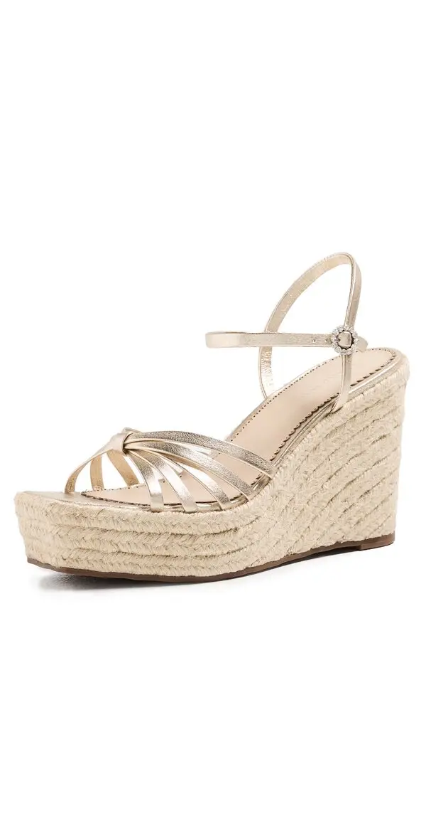 Cinq À Sept Helen Metallic Espadrille Wedges - Light Gold Metallic