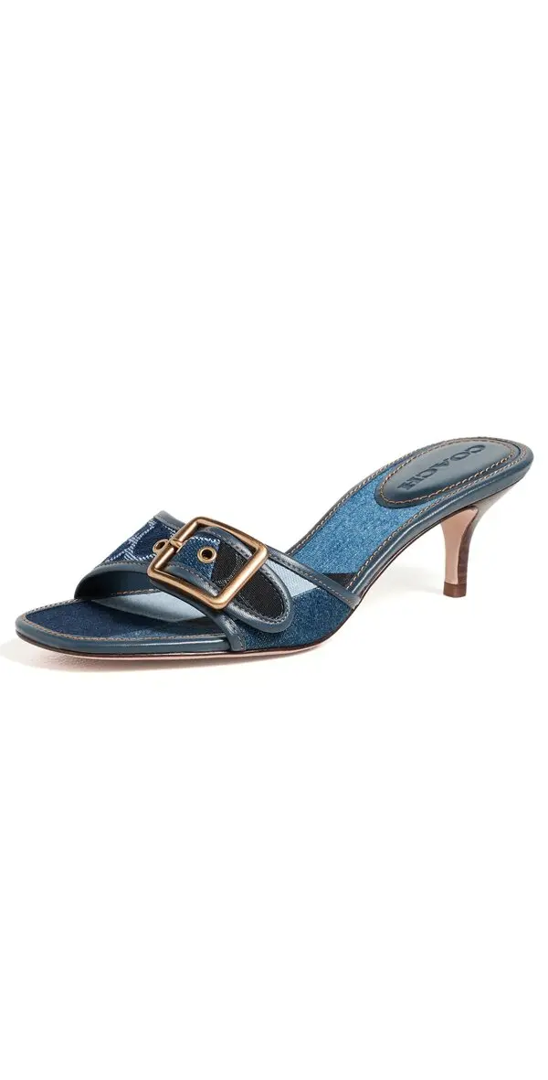 COACH Margot Denim Patchwork Sandals With Gold-tone Buckle - Denim Multi