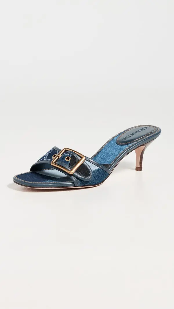 COACH Margot Denim Patchwork Sandals With Gold-tone Buckle - Denim Multi