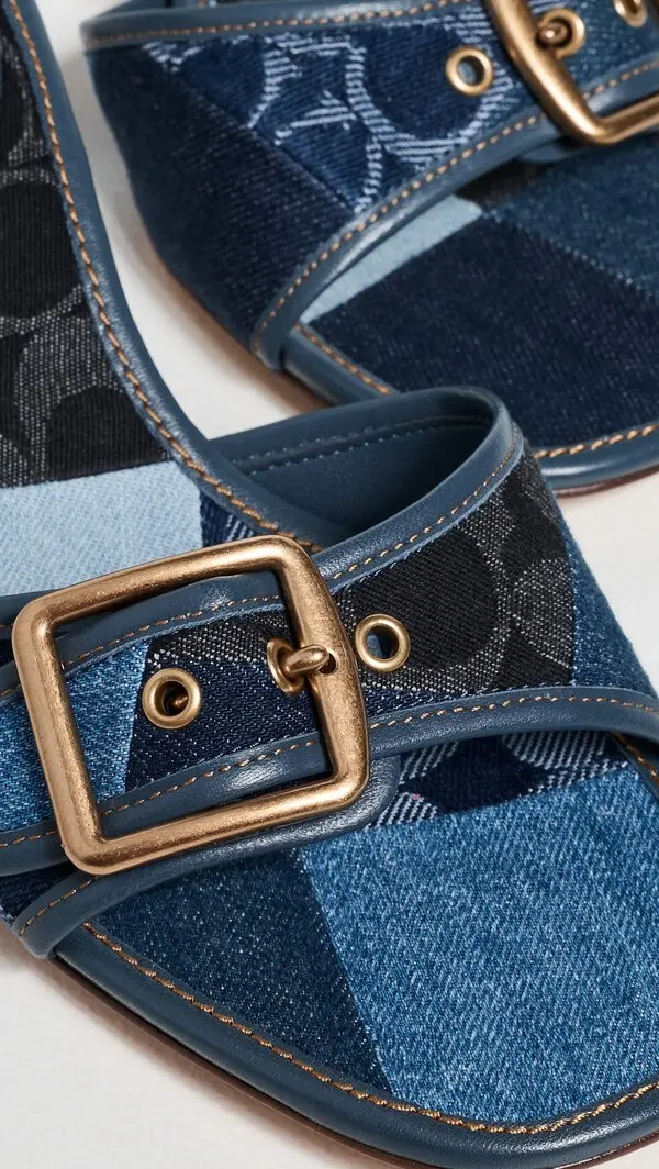 COACH Margot Denim Patchwork Sandals With Gold-tone Buckle - Denim Multi