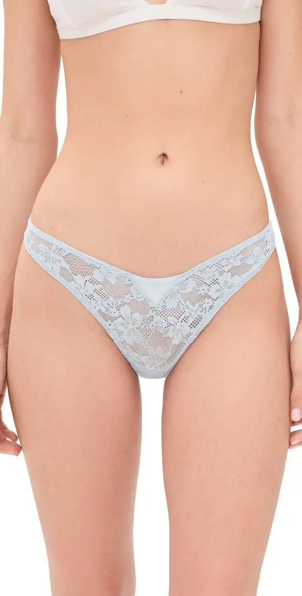 FLEUR DU MAL Le Stretch Lace Thong - Forget Me Not
