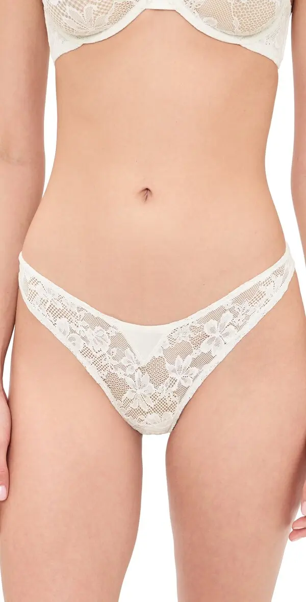 FLEUR DU MAL Le Stretch Lace Thong - Ivory
