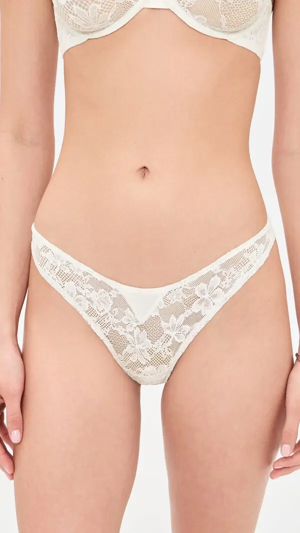 FLEUR DU MAL Le Stretch Lace Thong - Ivory