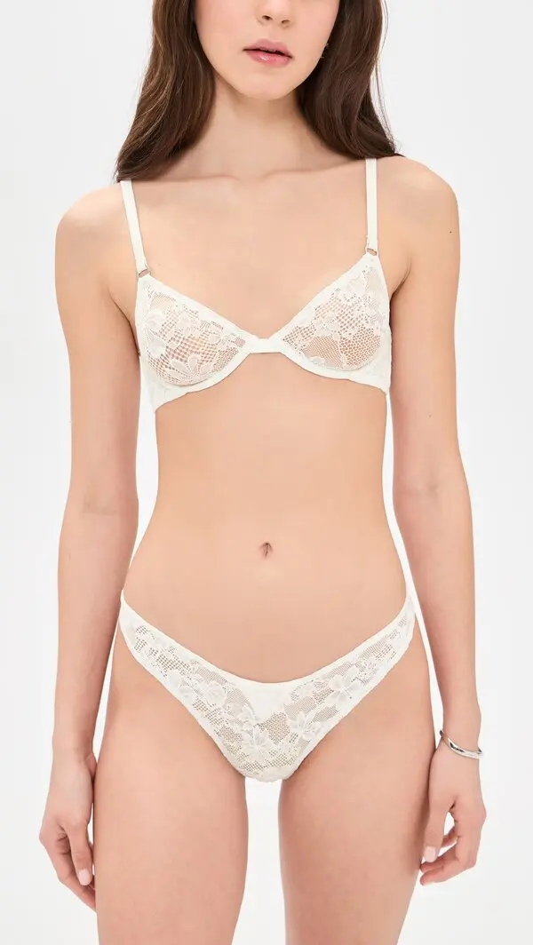 FLEUR DU MAL Le Stretch Lace Thong - Ivory