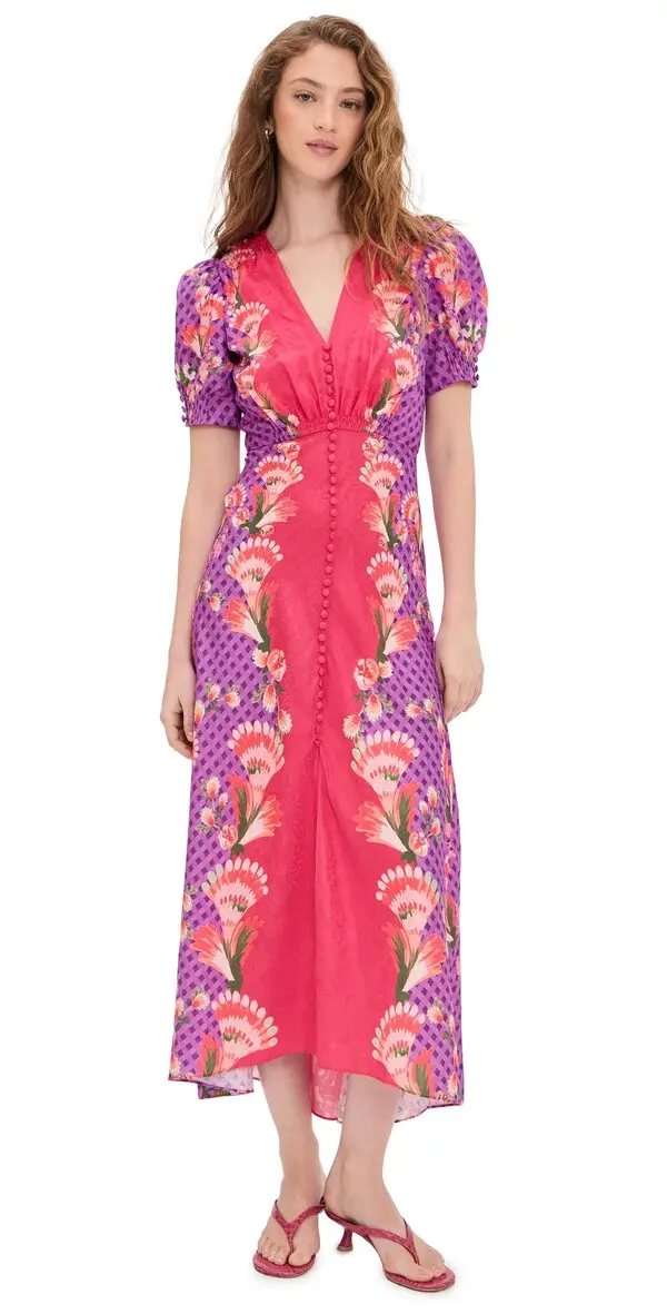 Saloni Lea Silk Floral Midi Dress