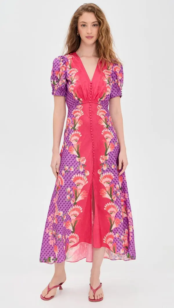 Saloni Lea Silk Floral Midi Dress