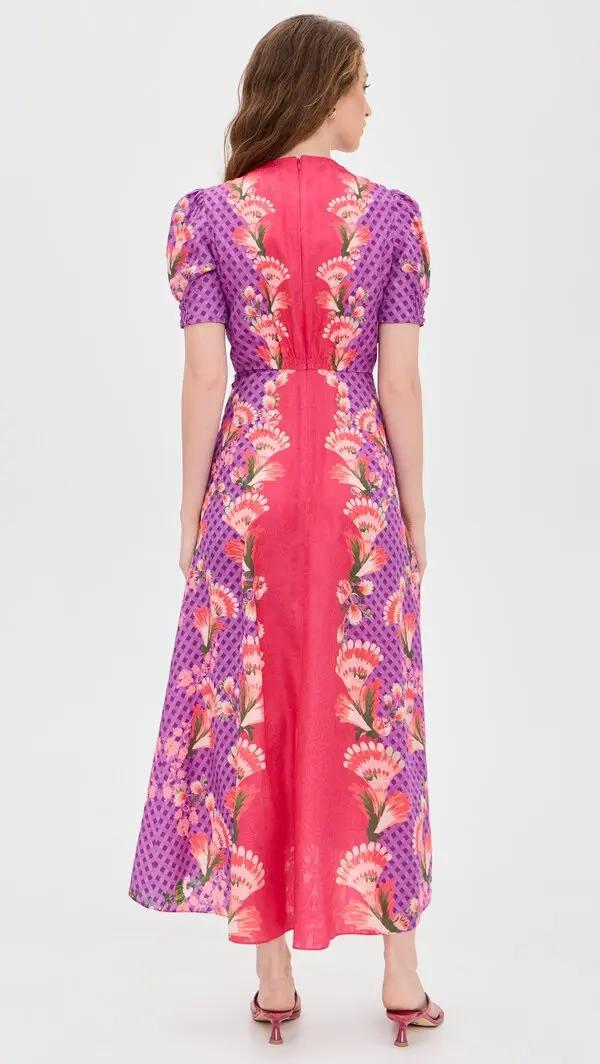 Saloni Lea Silk Floral Midi Dress