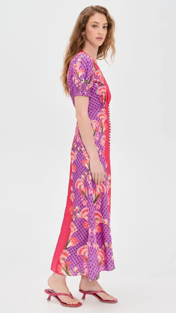 Saloni Lea Silk Floral Midi Dress