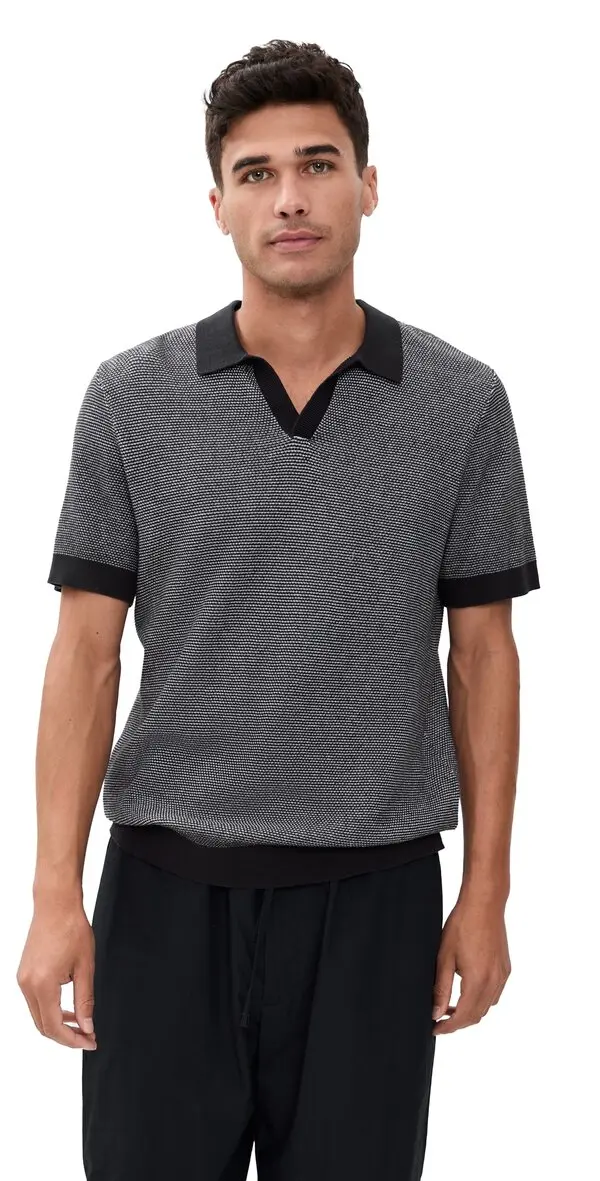 Onia Cotton Textured Johnny Collar Polo - Midnight/white