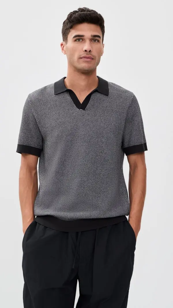 Onia Cotton Textured Johnny Collar Polo - Midnight/white