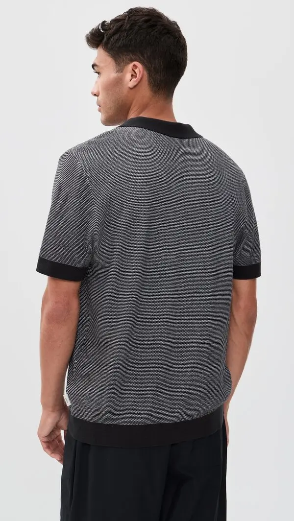 Onia Cotton Textured Johnny Collar Polo - Midnight/white