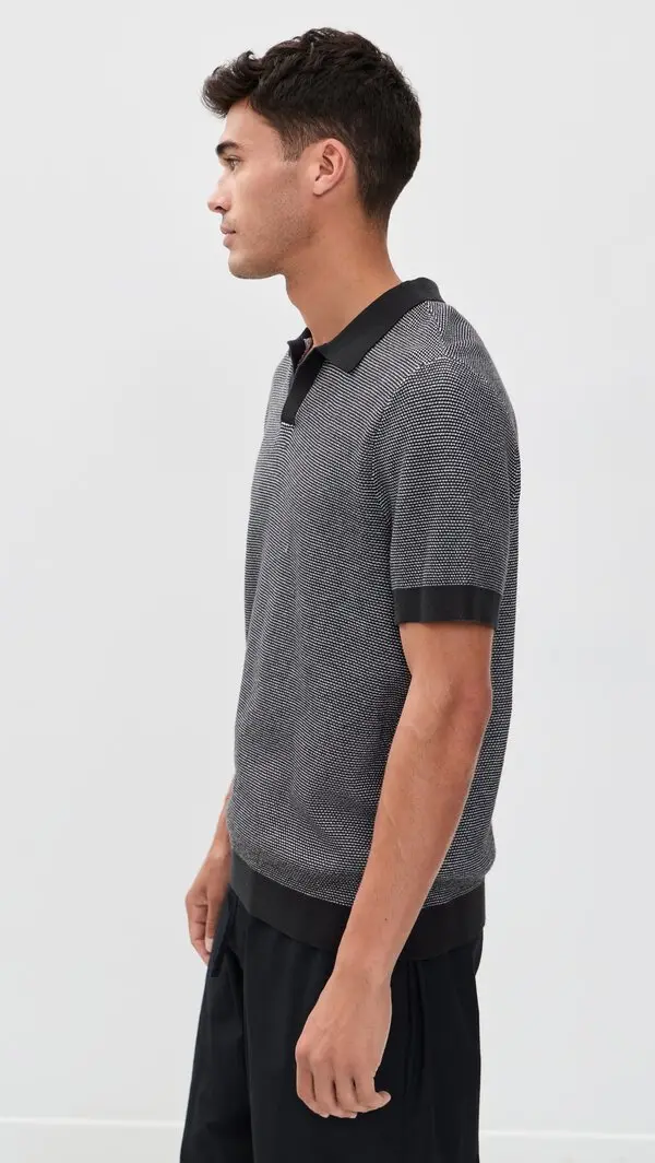 Onia Cotton Textured Johnny Collar Polo - Midnight/white