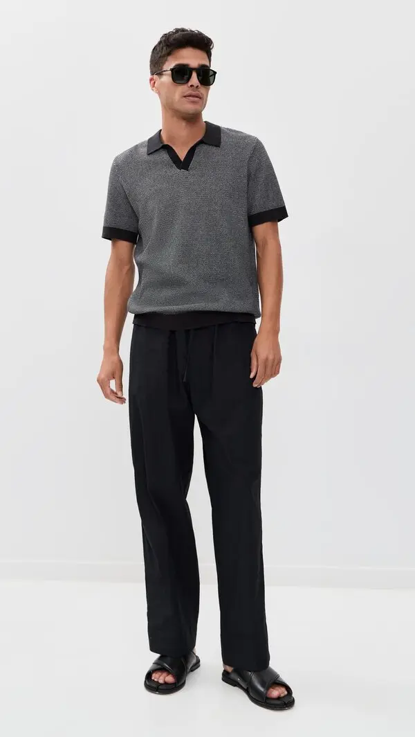 Onia Cotton Textured Johnny Collar Polo - Midnight/white