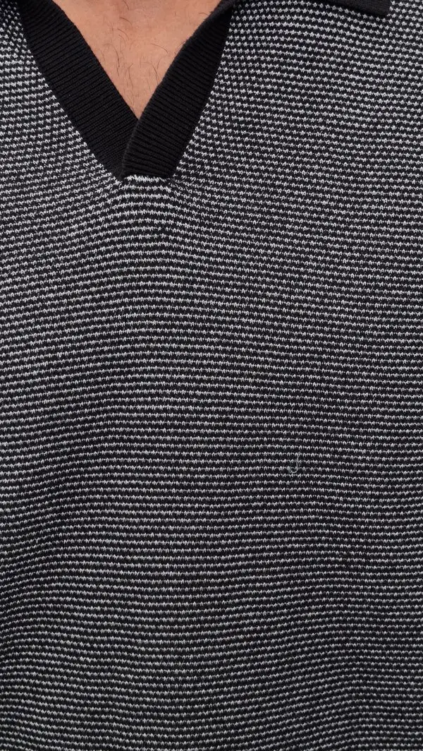 Onia Cotton Textured Johnny Collar Polo - Midnight/white
