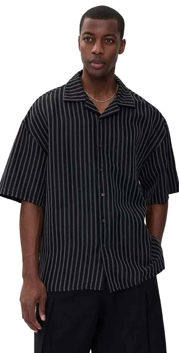 WILLY CHAVARRIA Camp Collar Shirt - White/black Stripe