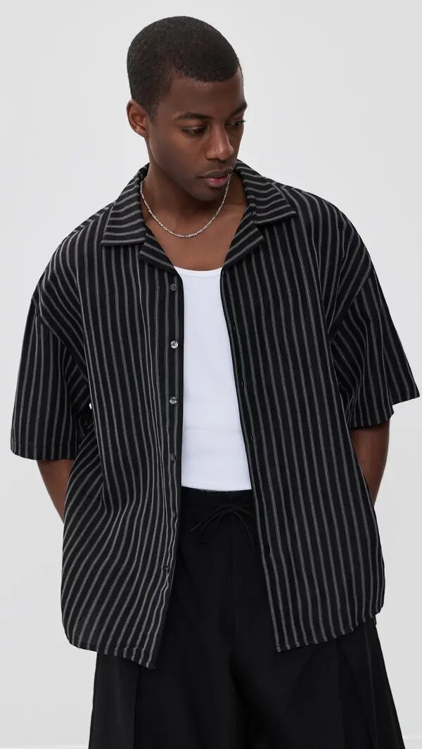 WILLY CHAVARRIA Camp Collar Shirt - White/black Stripe