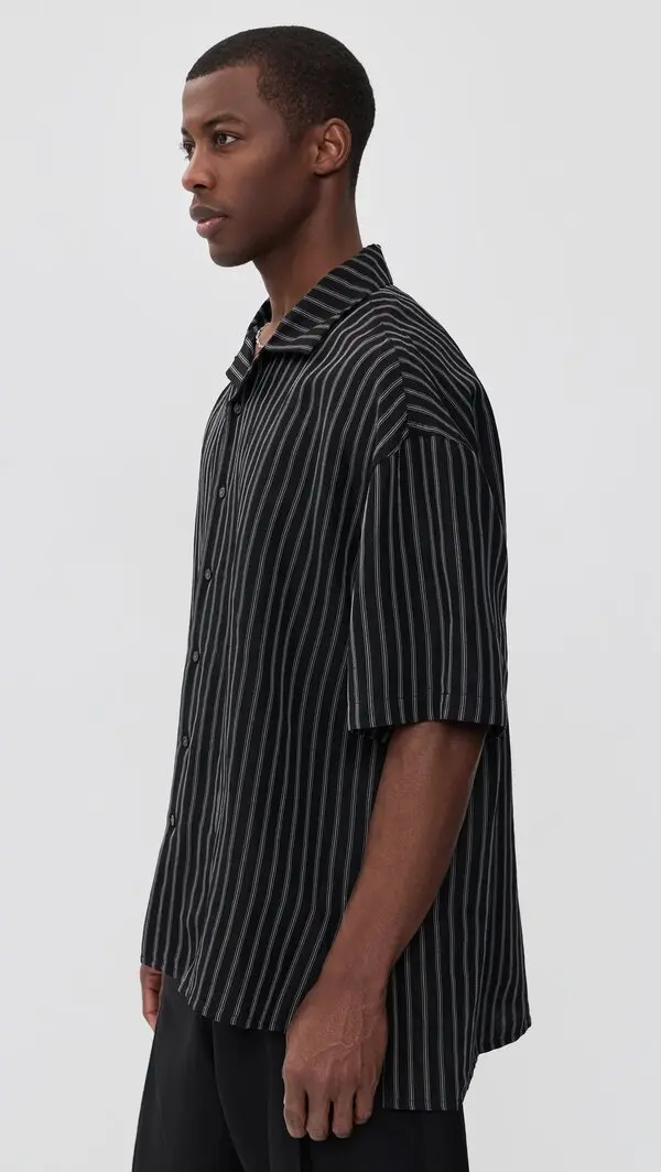 WILLY CHAVARRIA Camp Collar Shirt - White/black Stripe