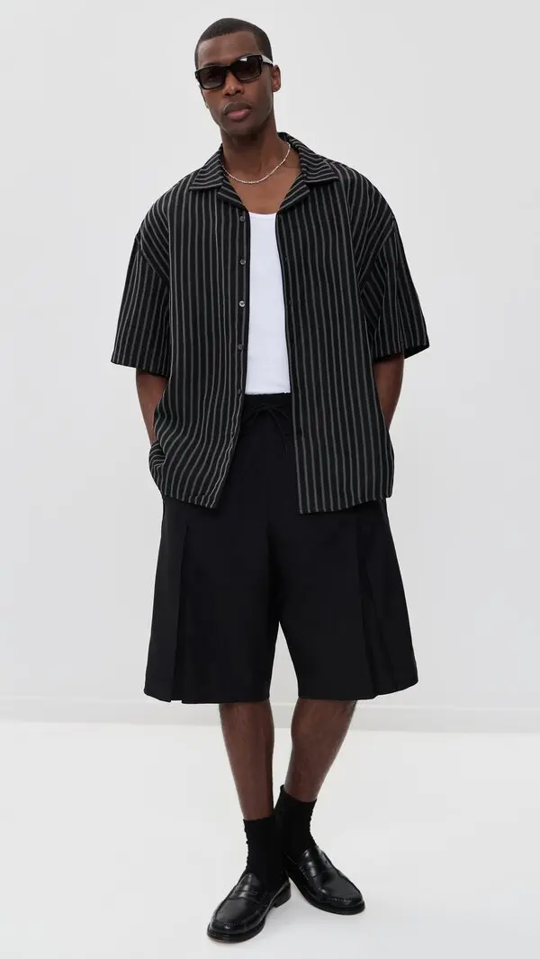 WILLY CHAVARRIA Camp Collar Shirt - White/black Stripe