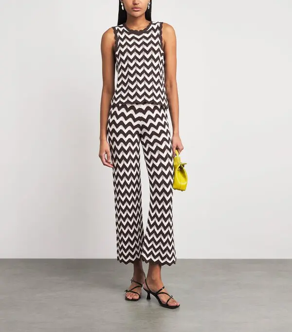 Maje Cotton Crochet Zigzag Trousers - Brown