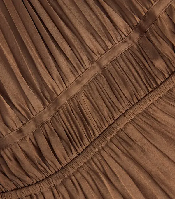 Maje Satin Pleated Maxi Dress - Brown