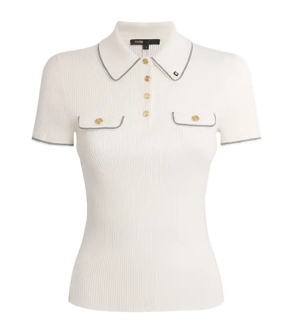 Maje Rib-knit Polo Shirt - White