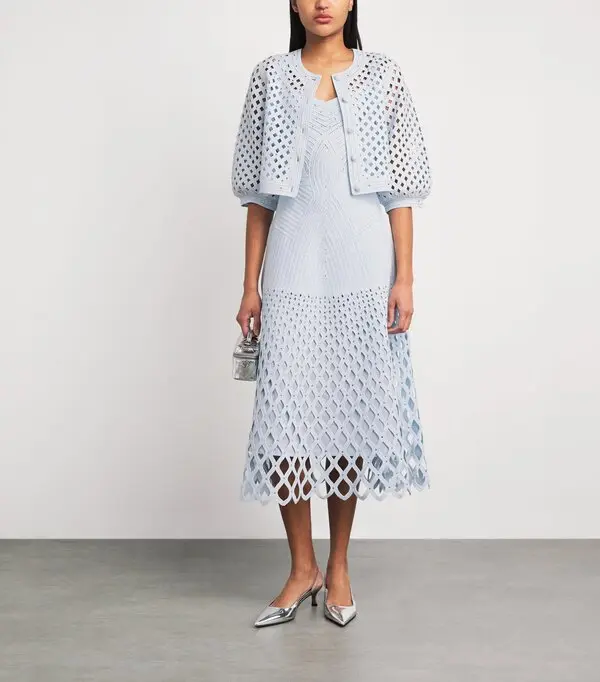 maje blue crochet dress with panels in Navy at Nordstrom, Size 42 for a look that is both structured and airy Maje Womens Navy Crochet-Panel Sleeveless