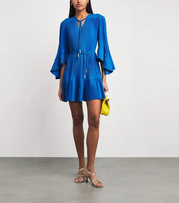 Maje Pleated Mini Dress With Belt