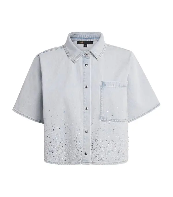 Maje Embellished Denim Shirt - Blue