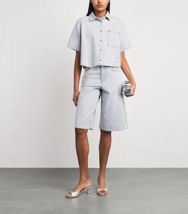 Maje Embellished Denim Shirt - Blue