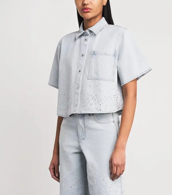 Maje Embellished Denim Shirt - Blue