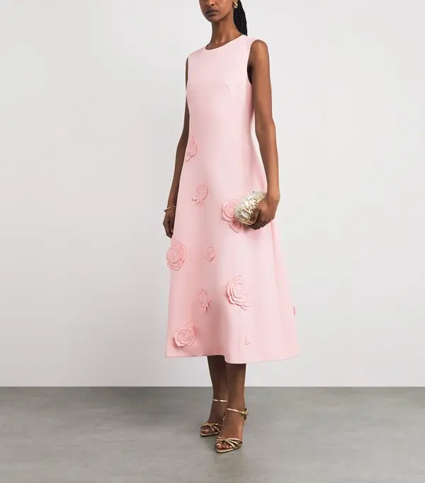 LEO LIN Rose-detail Cleo Midi Dress - Pink