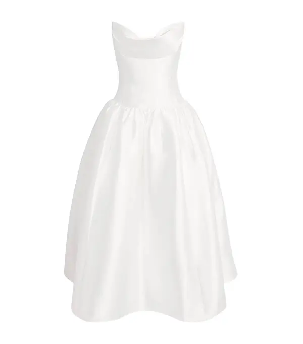 SELF-PORTRAIT Taffeta Strapless Midi Dress