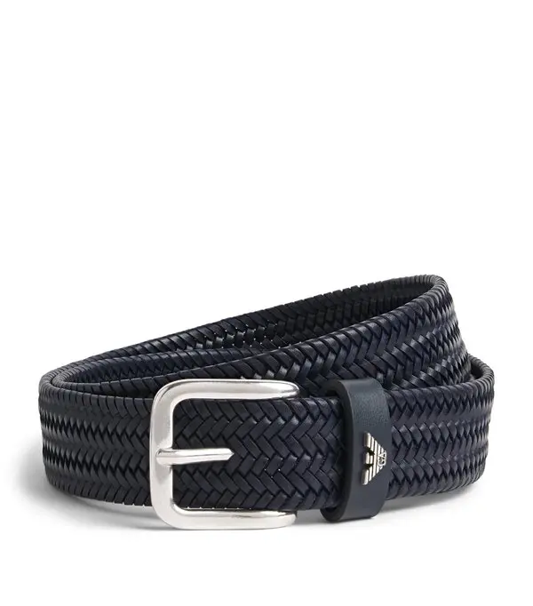 Emporio Armani Leather Woven Belt - Blue