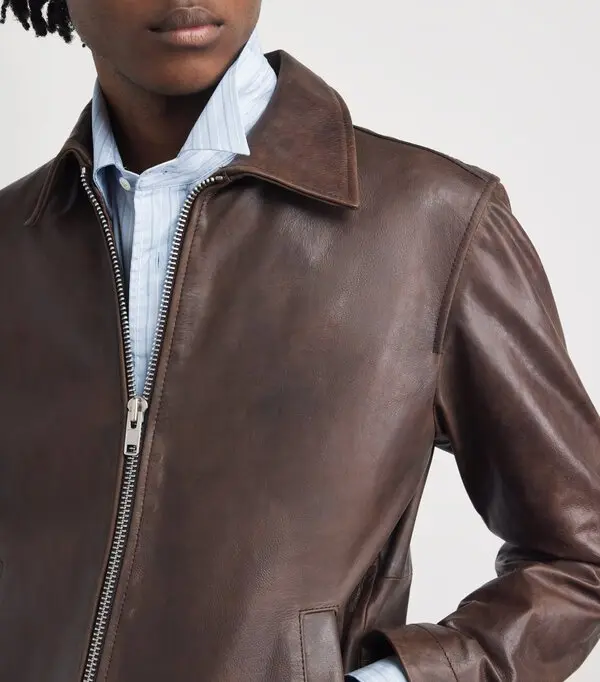 SUNFLOWER Leather Zip-up Jacket - Brown