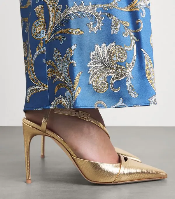 MALONE SOULIERS Valeria Metallic Embossed Leather Slingback Pumps - Gold