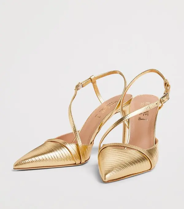 MALONE SOULIERS Valeria Metallic Embossed Leather Slingback Pumps - Gold