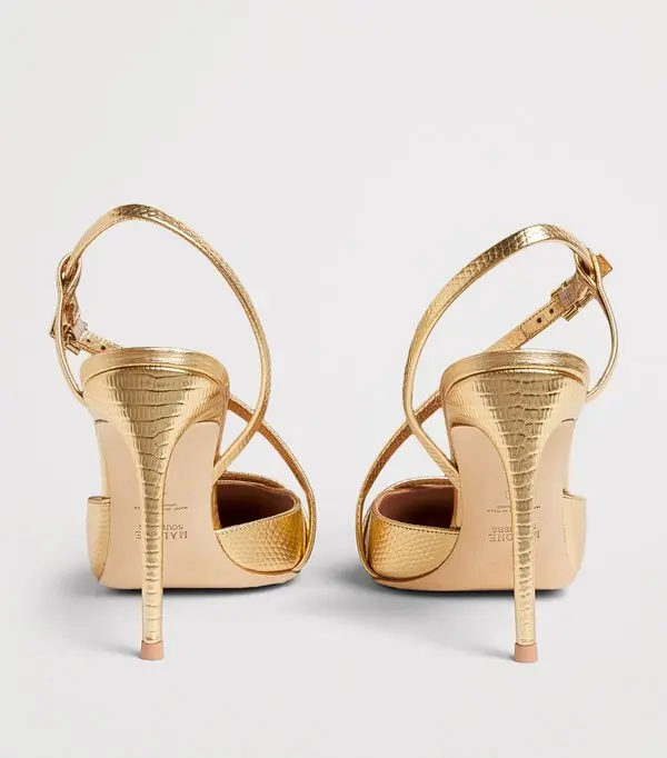 MALONE SOULIERS Valeria Metallic Embossed Leather Slingback Pumps - Gold