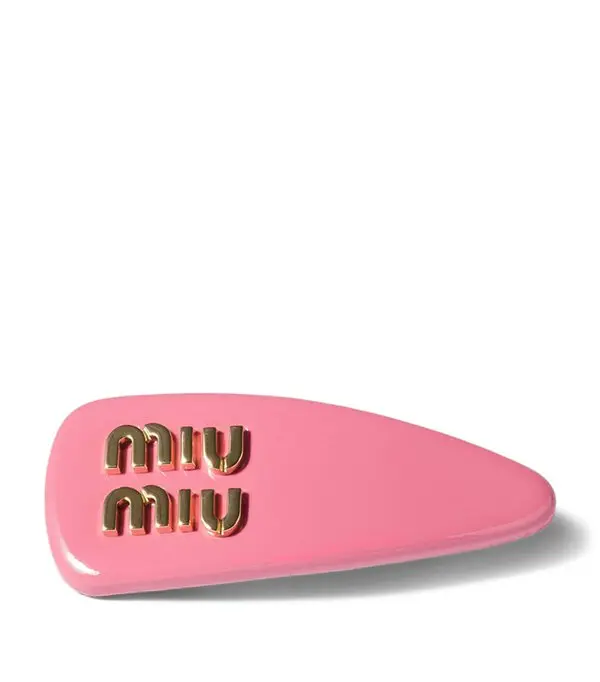 Miu Miu Leather Hair Clip With Logo - Pink